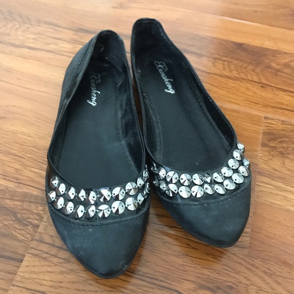 Shoes | Studded Leather Flats In Black | Poshmark
